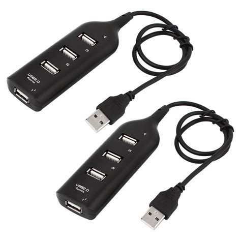 2 Pcs Hi Speed 4 Ports Usb 20 Hub Expander Adapter Black