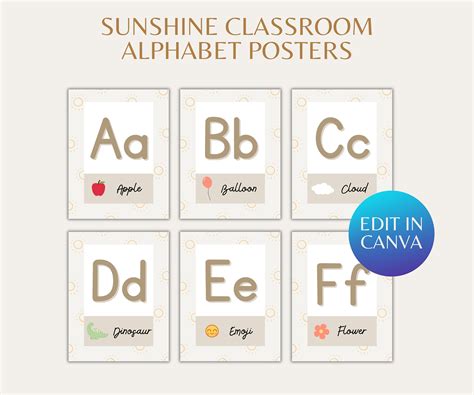 Sunshine Classroom Alphabet Posters Alphabet Editable Posters
