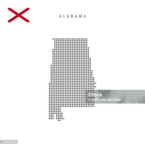 알라바마의 사각형 점 패턴지도 깃발이 있는 점선 픽셀 맵입니다 벡터 일러스트레이션 앨라배마에 대한 스톡 벡터 아트 및 기타 이미지 앨라배마 지도 외형선 Istock