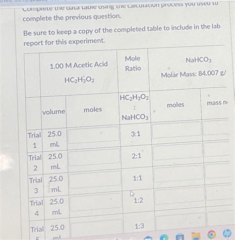 solved complete the data table using using the calculation