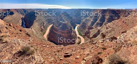 Panoramic View Of San Juan River In Goosenecks State Park In Utah Usa