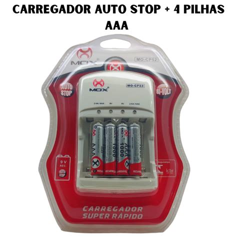 Kit Carregador De Pilhas Recarregáveis Mox 4 Pilha Aa Aaa e Pilhas