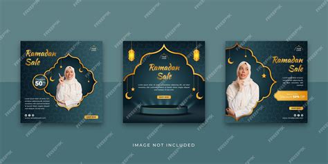 라마단 세일 소셜 미디어 인스타그램 포스트 템플릿 프리미엄 벡터