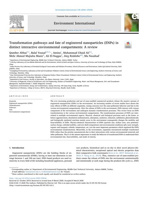 Pdf Transformation Pathways And Fate Of Engineered Nanoparticles Enps In Distinct