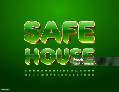 벡터 세련 된 엠 블 럼 금색과 녹색 알파벳 문자와 숫자 세트 안전 집 0명에 대한 스톡 벡터 아트 및 기타 이미지 0명 가정 생활 가정용 장비 Istock