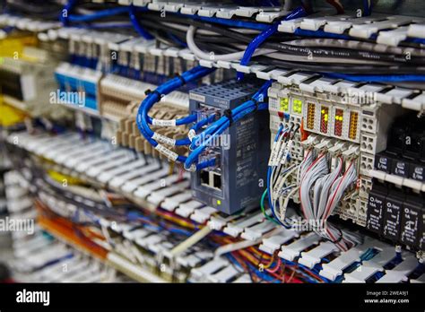 Industrial Ethernet Switch And Wiring Close Up In Server Room Stock Photo Alamy