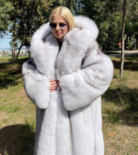 Full Skin Blue Fox Fur Jacketcoat With Huge Double Fur Hoodunisex Fur