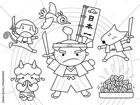 可愛い桃太郎の塗り絵 Stock Vector Adobe Stock