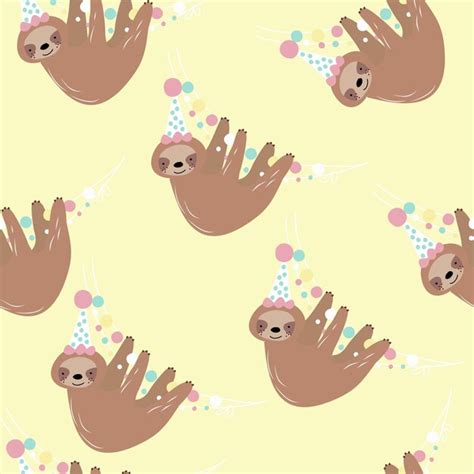 Premium Vector Cute Sloth Seamless Pattern On A Candy Yellow Background