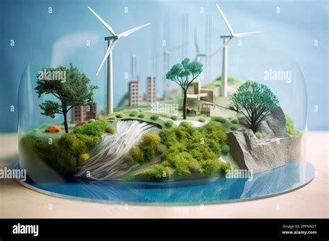 Tiny Diorama With Wind Solar And Hydroelectric Power That Are Crucial