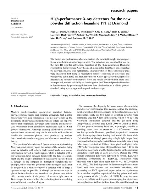 Pdf High Performance X Ray Detectors For The New Powder Diffraction