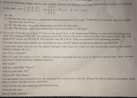 given the following scalars vectors and matrices