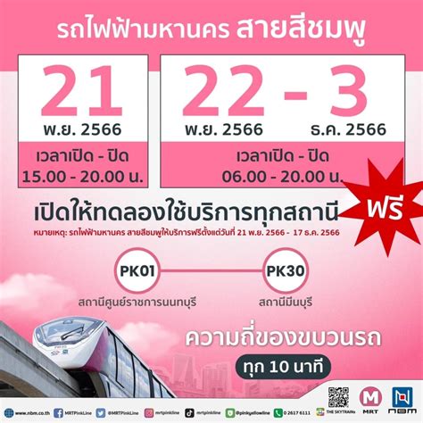ส่อง 30 สถานี เปิดให้บริการ “รถไฟฟ้าสายสีชมพู” ฟรี เริ่มพรุ่งนี้ บ่าย 3 โมง