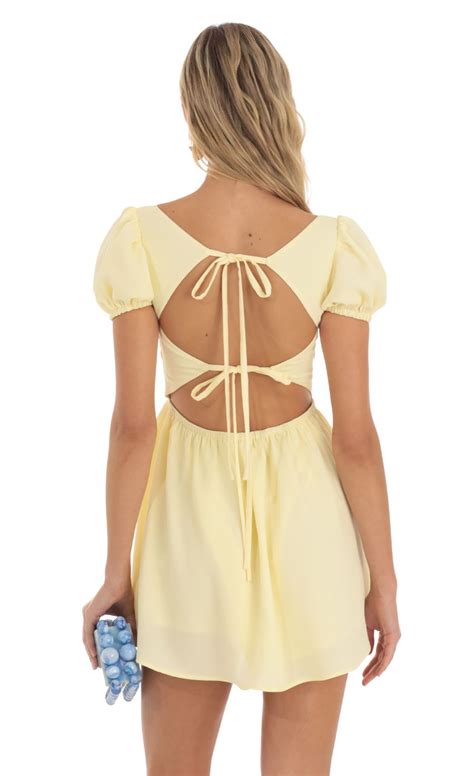 Puff Sleeve Mini Dress In Yellow