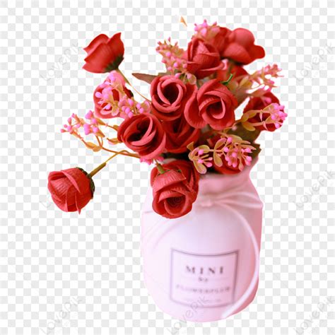 흰색 꽃병에 빨간 생체 공학 꽃 장미 일러스트선물생성물 Png 일러스트 무료 다운로드 Lovepik