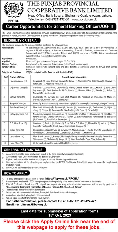 General Banking Officer Jobs In Punjab Provincial Cooperative Bank