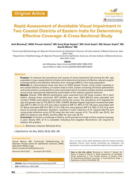 PDF Rapid Assessment Of Avoidable Visual Impairment In Two Coastal Districts Of Eastern India