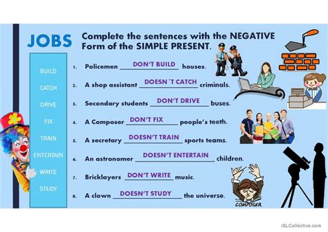 Simple Present And Jobs Practice English Esl Powerpoints