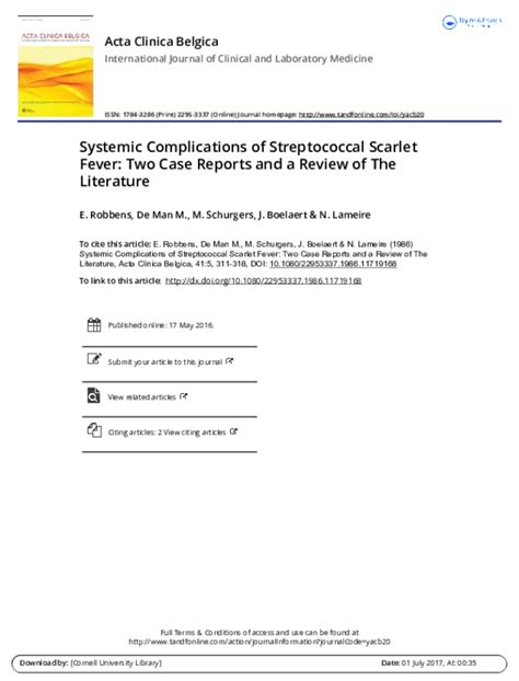 Pdf Systemic Complications Of Streptococcal Scarlet Fever Two Case