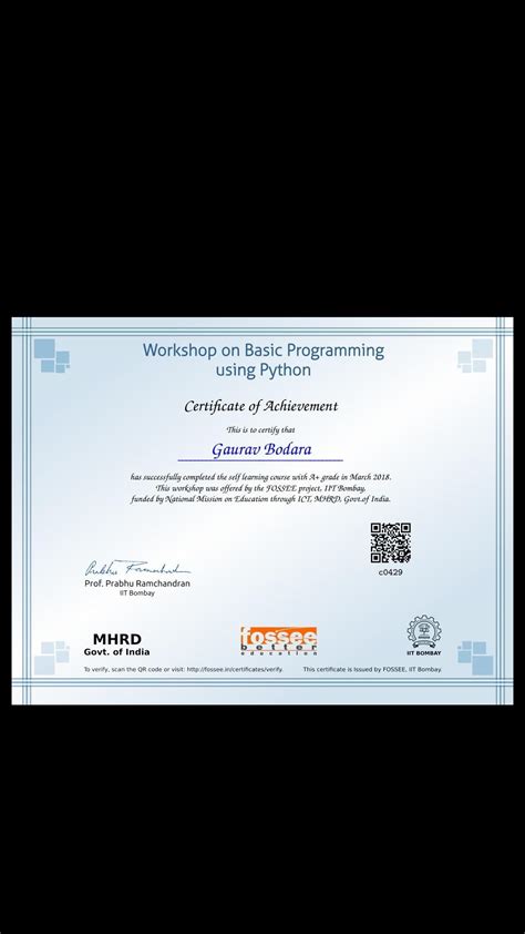 Gaurav B On Linkedin Got Python Certification With A Garde Offered By Fosse Project Iit