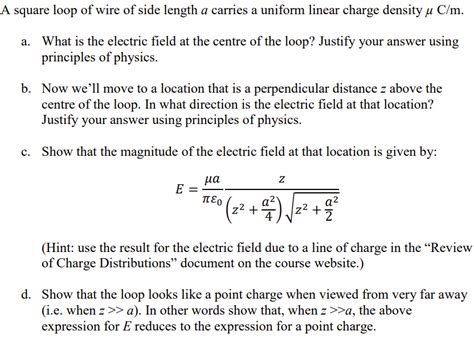 Solved Square Loop Of Wire Of Side Length A Carries A Chegg