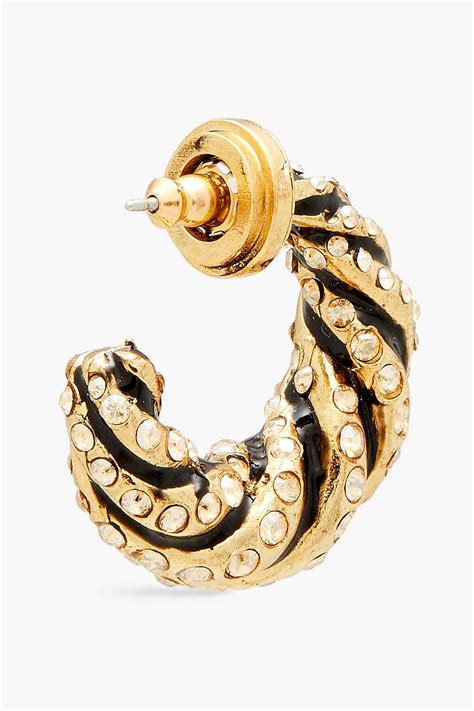 OSCAR DE LA RENTA Gold Tone Enamel And Crystal Hoop Earrings THE OUTNET