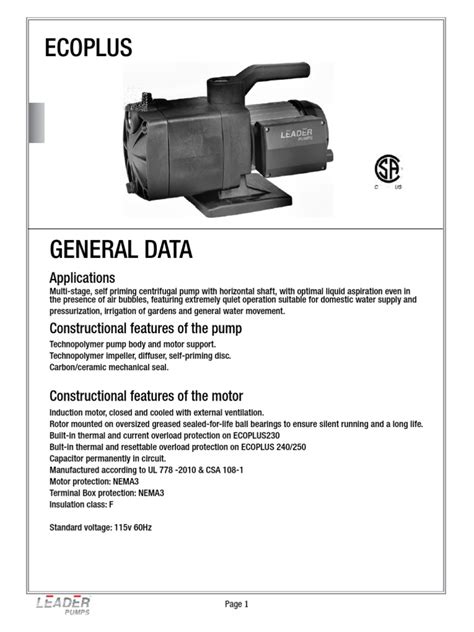 Ecoplus Applications Constructional Features Of The Pump Pdf Pump