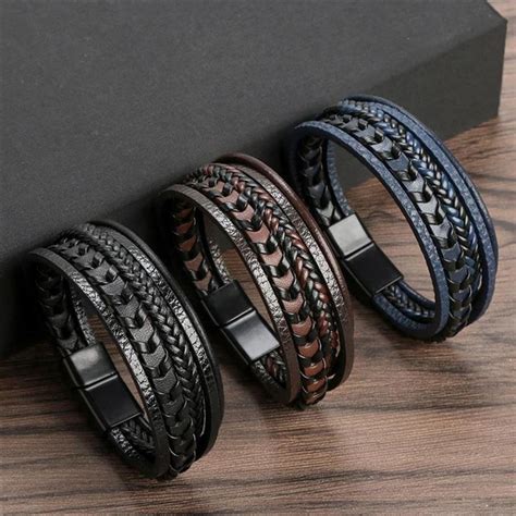 Classic Hand Woven Leather Bracelet 192123cm Multilayer Leather Men