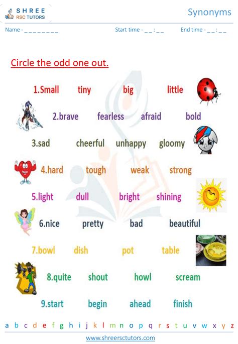 Synonyms Worksheets For Grade 2 English Shree Rsc Tutors