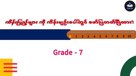 Grade 7 Maths 1 အခန်း ၁ ကိန်းပြည့်များ၊ ၁ ၂ ကိန်းပြည့်များကို ကိန်းမျဉ်းပေါ်တွင်ဖော်ပြခြင်း