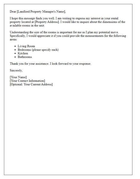 Letter Template For Rental Application Room Dimensions Inquiry Free