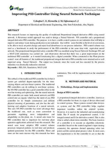 Pdf Improving Pid Controller Using Neural Network Technique