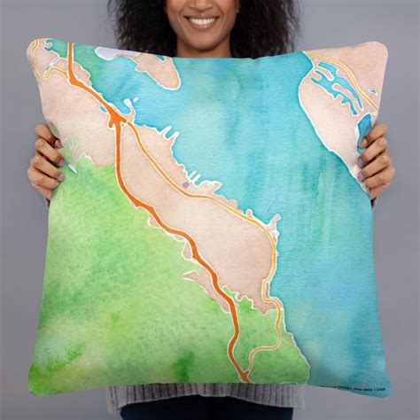 Sausalito California Map Throw Pillow In Watercolor — Jace Maps