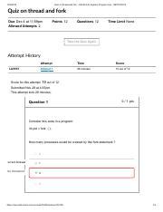 Quiz On Thread And Fork CSC Intro System Program Unix SECTION Pdf Quiz On
