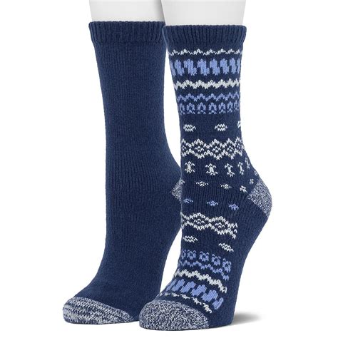 Cuddl Duds 2 Pack Plushfill Geometric Fair Isle Solid Crew Socks
