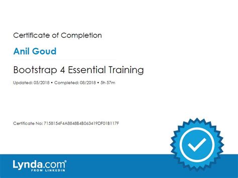 A G R On Linkedin Bootstrap 4 Essential Training Completion Certificate On