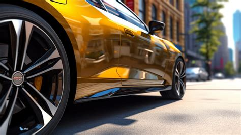 도시 거리에 주차된 세련된 현대 자동차는 자세한 그림과 3d 렌더링으로 측면 보기를 닫습니다 빨간 차 고급차 현대 자동차