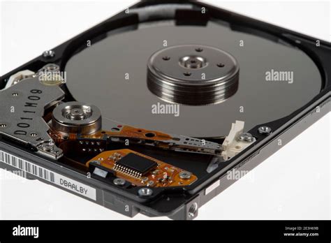 Computer Hard Disk Opened Read Write Head On The Storage Disk Symbol Image Stock Photo Alamy