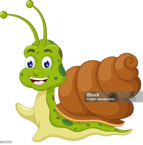 Kartun Siput Hijau Coklat Lucu Ilustrasi Stok Unduh Gambar Sekarang