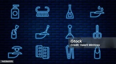 세트 라인 부러진 손톱 손톱 가위 광택제 병 매니큐어 매니큐어용 밀링 커터 튜브 핸드 크림 및 페디큐어 브러시 강판 아이콘 벡터 0명에 대한 스톡 벡터 아트 및 기타 이미지