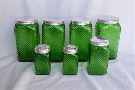Green Depression Glass Canisters By Owens Illinois Glass Etsy Glass