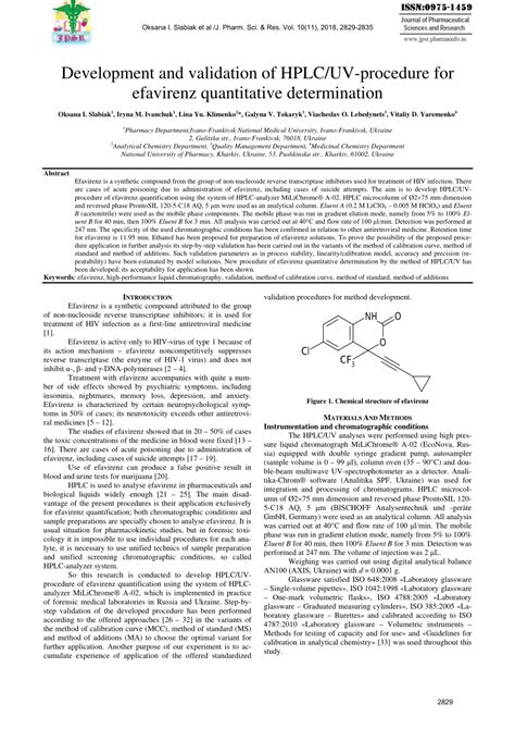 Pdf Development And Validation Of Hplcuv Procedure For Efavirenz Quantitative Determination