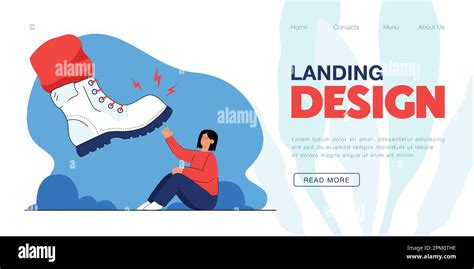 Giant Foot In Boot Crushing Trampling Scared Tiny Woman Stock Vector