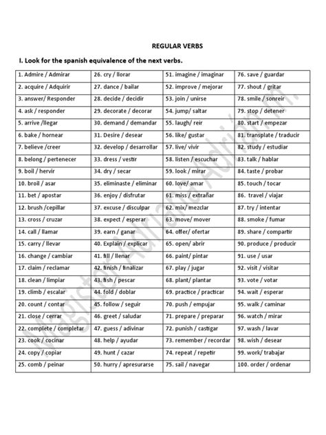 Reg And Irreg Verbs Translations Pdf