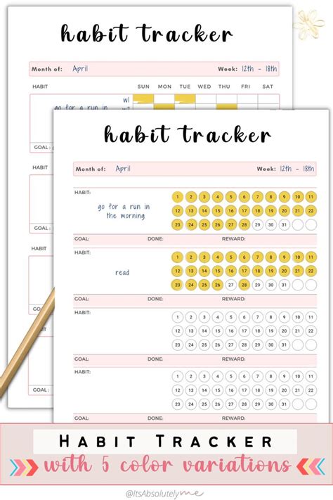 Habit Tracker Printable Habit Tracker Cute Habit Tracker Habit