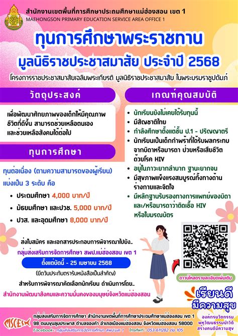 กลุ่มส่งเสริมการจัดการศึกษา แจ้งประชาสัมพันธ์การรับนักเรียนทุนการศึกษาพระราชทาน มูลนิธิราช