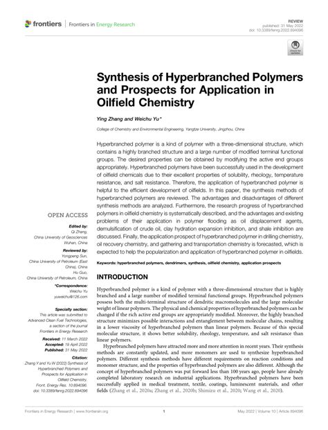 Pdf Synthesis Of Hyperbranched Polymers And Prospects For Application