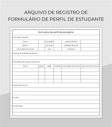 Planilhas Arquivo De Registro De Formul Rio De Perfil De Estudante
