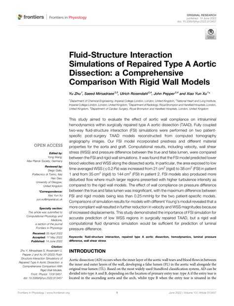 Pdf Fluid Structure Interaction Simulations Of Repaired Type A Aortic