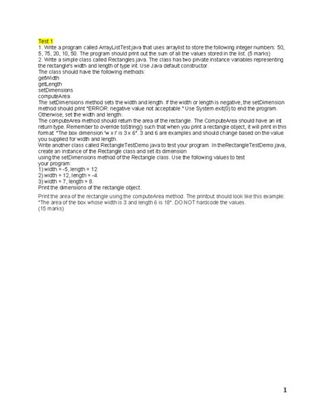 CS114 Test1 Test 1 Test 1 1 Write A Program Called ArrayListTest